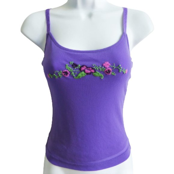 Guess | Tops | Vintage 8s Guess Purple Cami Tank Top Embroidered Nylon ...